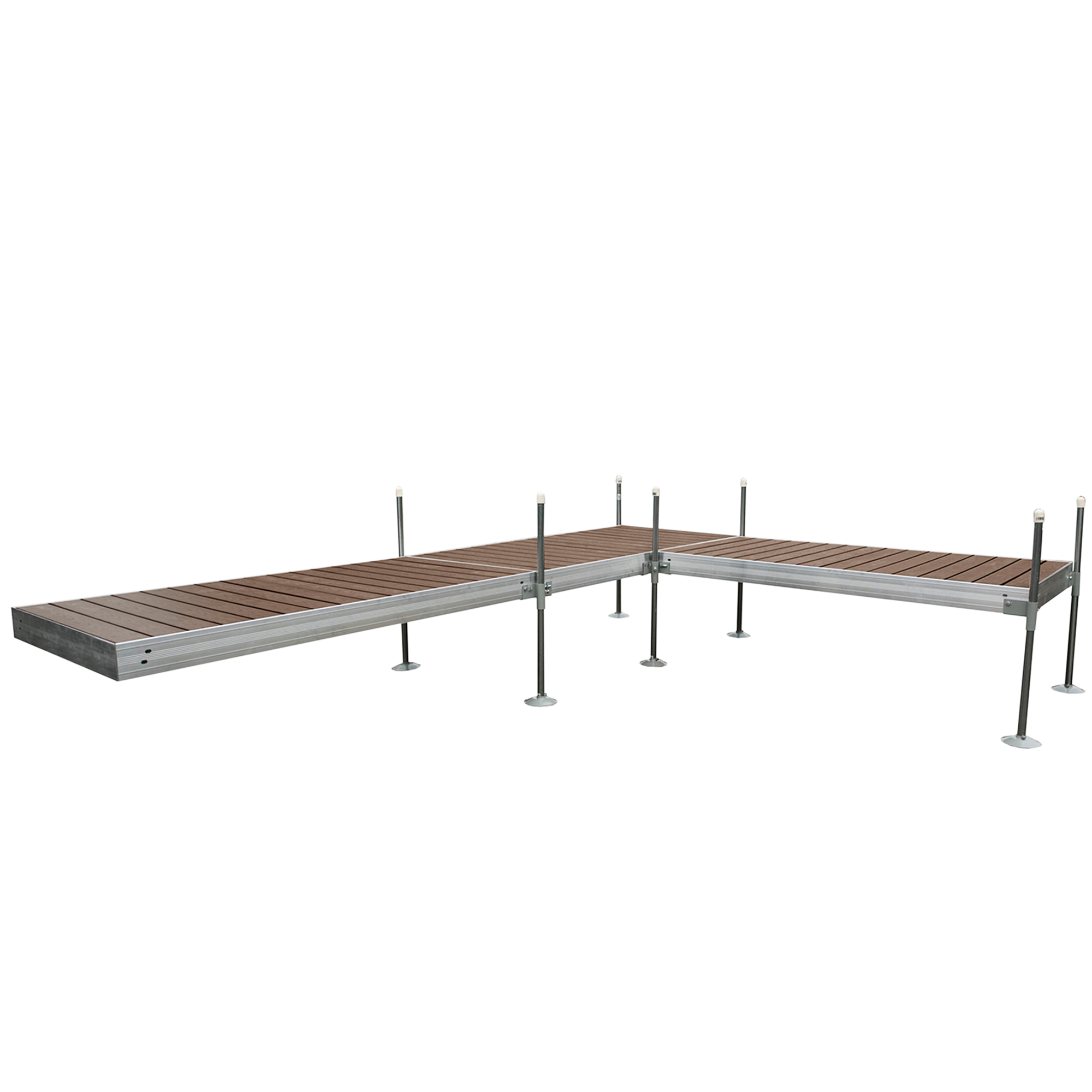 16' L-Shaped Boat Dock System with Aluminum Frame and Brown Composite ...